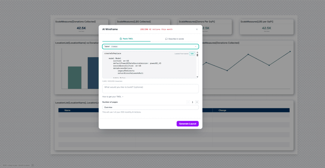 Power BI Report Wireframing & Design Tool — Draft BI