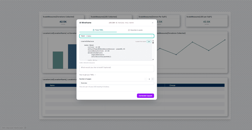 Power BI Report Wireframing & Design Tool — Draft BI