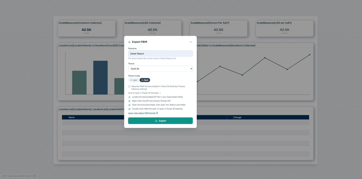 Power BI Report Wireframing & Design Tool — Draft BI