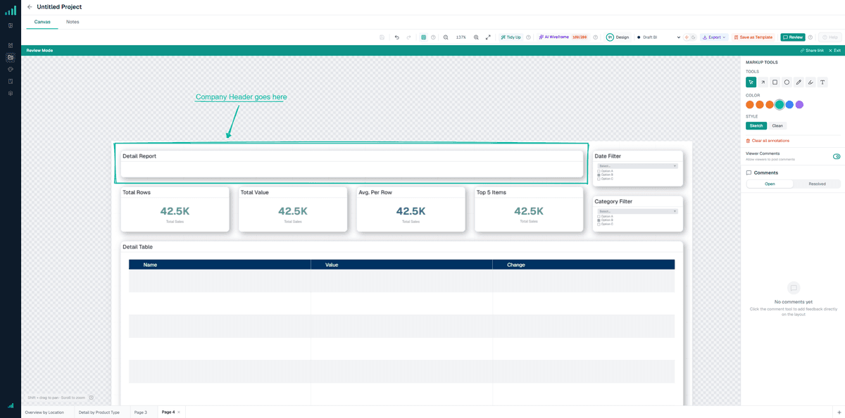Power BI Report Wireframing & Design Tool — Draft BI